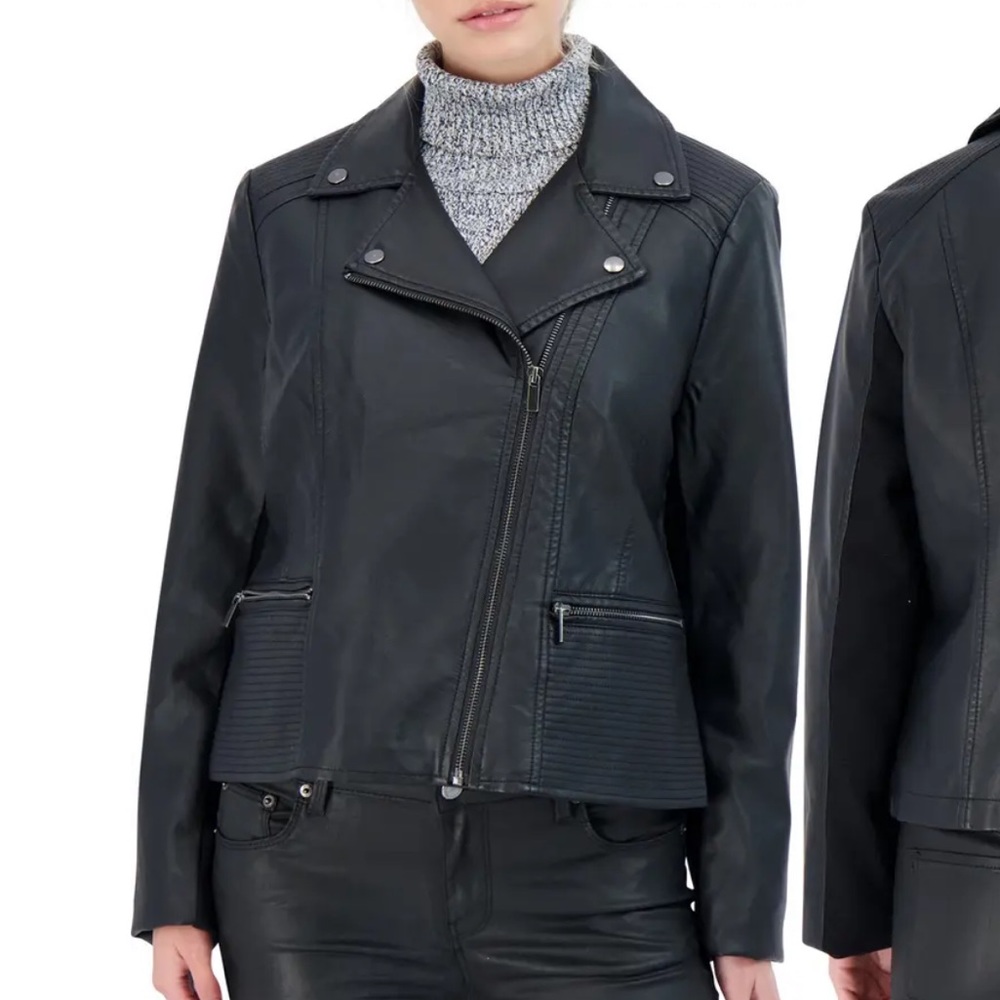 Sebby Collection Faux Leather Biker Jacket - Gem